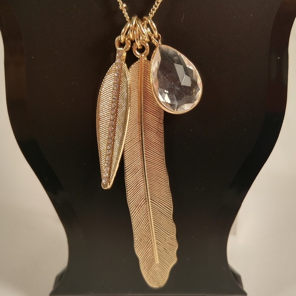 a new day | Jewelry | Necklace Earring Set Gold Feather Rhinestone ...